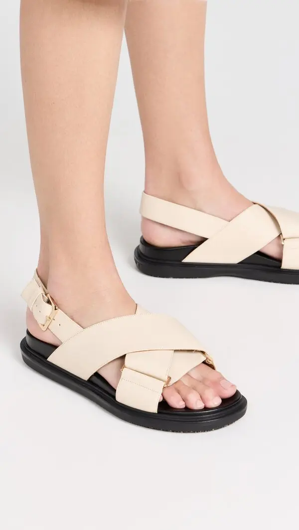 Marni Fb Crisscross Leather Sport Sandals - Silk White